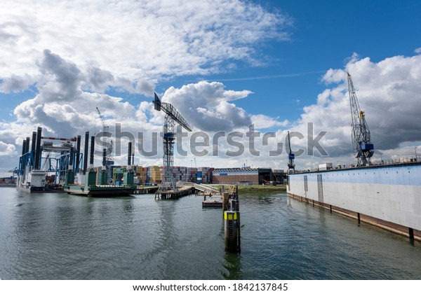 Empty Shipyard Floating Dry Dock Rotterdam Foto Stok 1842137845 ...