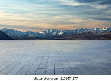 Empty Square Floor Background Mountains Clouds Stock Photo 2132474277 ...