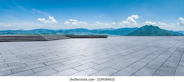 Empty Square Platform Green Mountain Sky Stock Photo 2199369615 ...