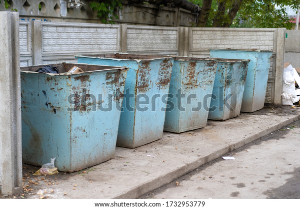 Empty Trash Bins Set Row Stock Photo 1732953779 | Shutterstock