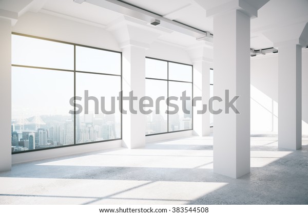 Empty White Loft Interior Big Windows Stock Photo (Edit Now) 383544508