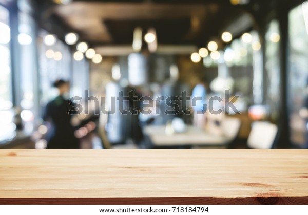Empty Wooden Table Space Platform Blurred Stock Photo 718184794 ...