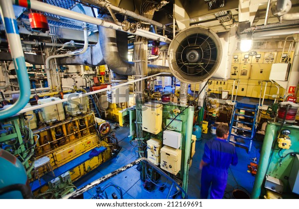 Engine Room On Cargo Boat Ship Stock Photo (Edit Now) 212169691 Engine Room On Cargo Boat Ship Stock Photo (Edit Now) 212169691