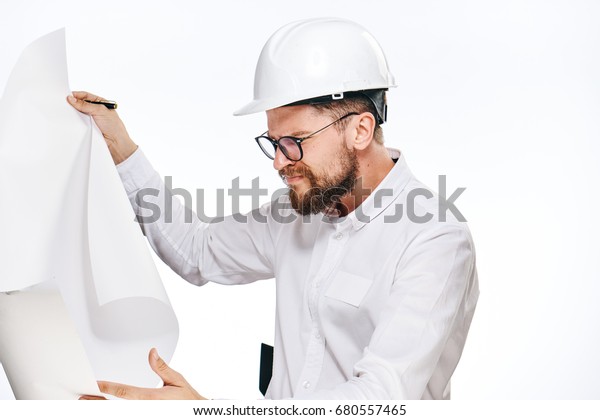 Engineer Beard On White Isolated Background Stock Photo 680557465 ...