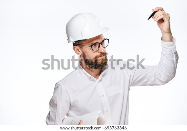 Engineer Beard On White Isolated Background Stock Photo 693763846 ...