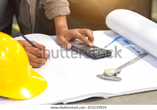 Engineer Calculate Check Precision Scale Drawing Stock Photo 655219834 ...