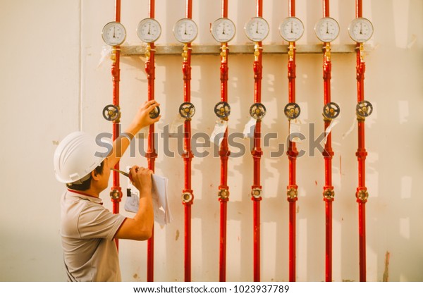 Engineer Check Preventive Maintenance Fire Protection Stock Photo ...