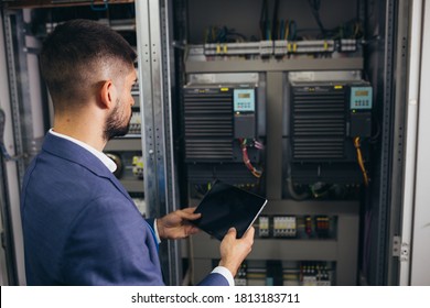 Engineer Checking Electrical Cabinet Control Room Stock Photo ...
