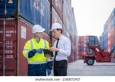 Engineer Container Cargo Worker Working Checking Stock Photo 2183072937 ...
