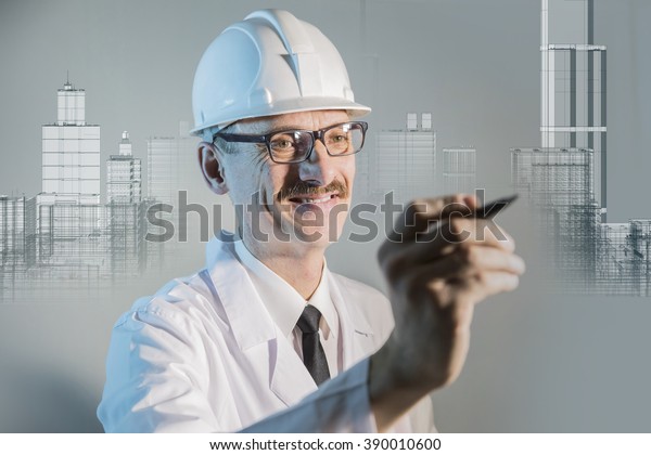Engineer Designer Scientist Dressed Construction Helmet Stock Photo ...