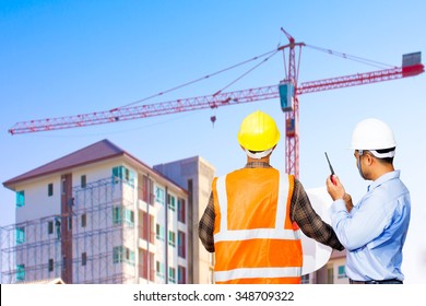 Engineer Foreman Working Control Construction Site Stock Photo ...