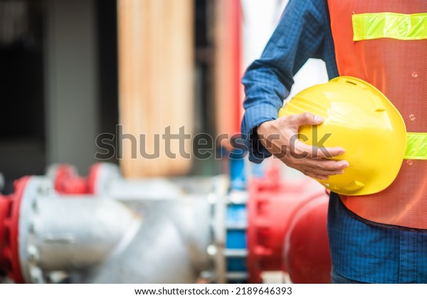 Engineer Holding Hard Hat Construction Worker Stock Photo 2189646393 ...