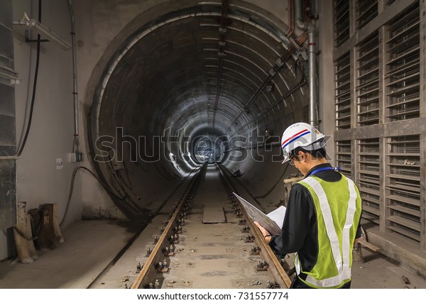 Engineer Inspector Checking Underground Railway Tunnel Stock Photo ...