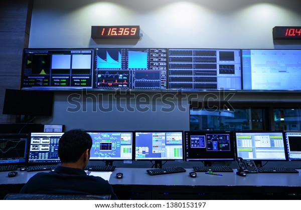 Engineer Looking Work Electrical Control Room Stock Photo 1380153197 ...