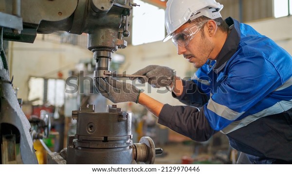 Engineer Man Checking Status Machine Used Stock Photo 2129970446 ...