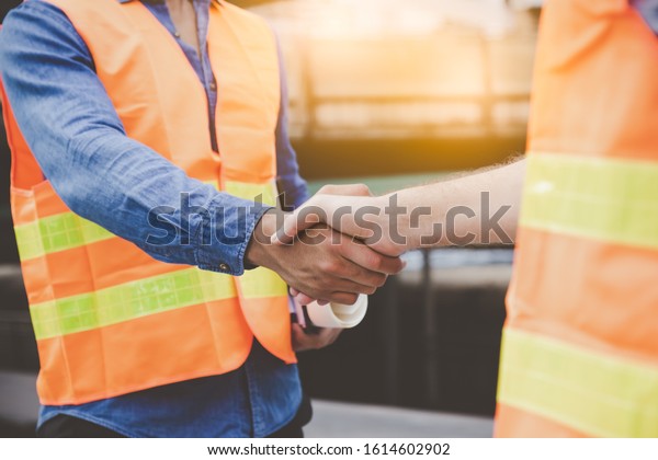 Engineer Men Making Handshake Construction Site Stock Photo (Edit Now ...