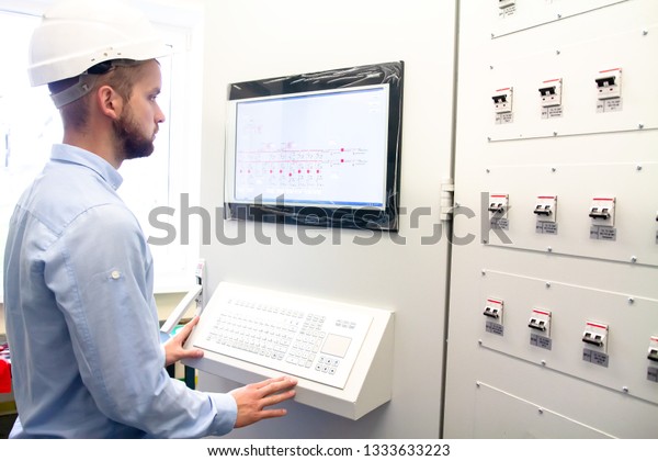 Engineer On Remote Controls Electric Power Stock Photo 1333633223 ...