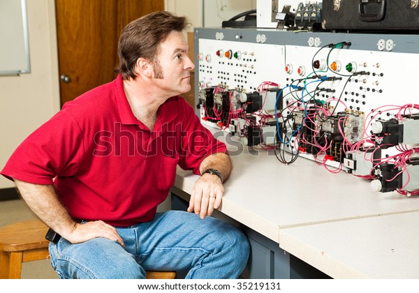 Engineer Sitting Electrical Motor Control Panel Stock Photo (Edit Now ...