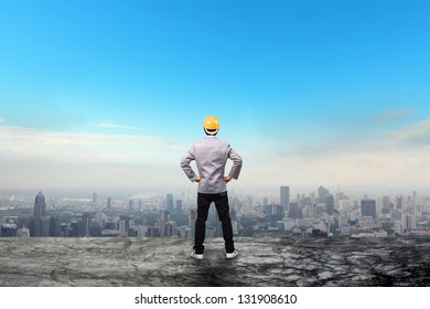 Portrait Standing Engineer Back View Isolated Stock Photo 121365532 ...
