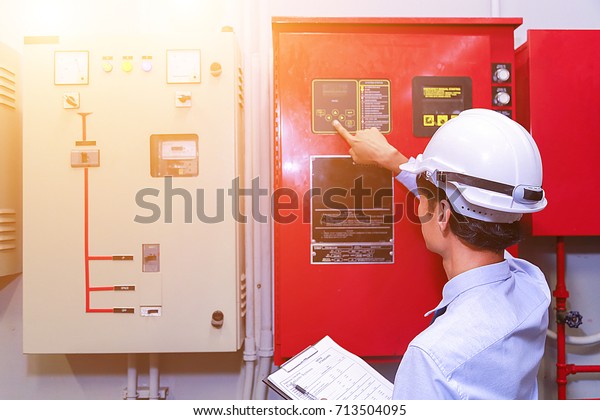 Engineer Test Fire Extinguisher Panel Industrial Stock Photo (Edit Now ...