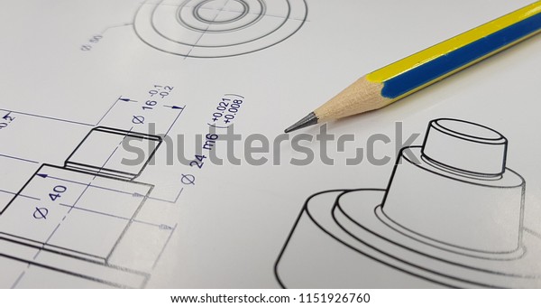 Engineer Tools On Technical Drawingmechanical Drawingdraftsman Stock ...