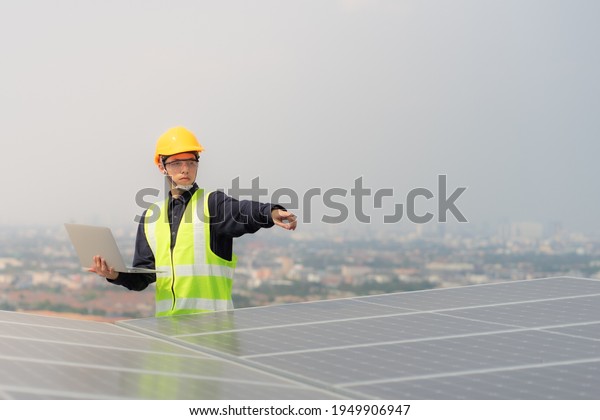 Engineer Work Inspection Laptop Computer Operation Stock Photo ...