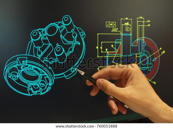 Engineer Working Computer On Mechanical Piece Stock Photo (Edit Now ...