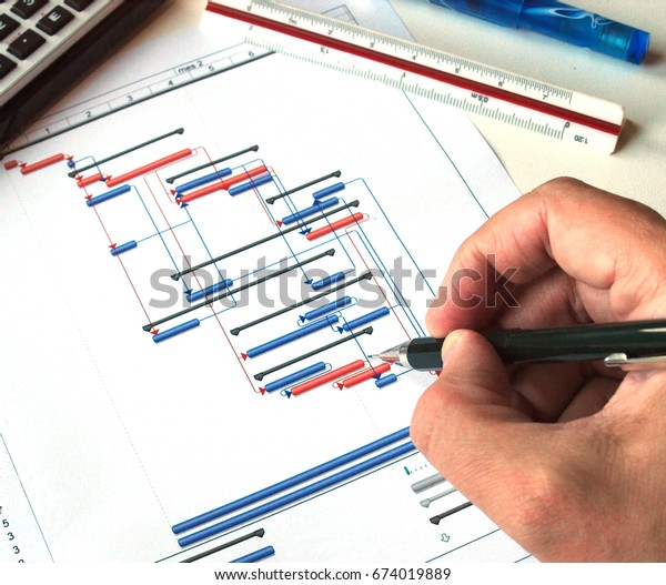 Engineer Working On Gantt Progress Chart Stock Photo (Edit Now) 674019889