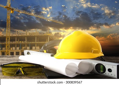 Engineer Working Table Plan Blueprint Building Stock Photo 300839567 ...