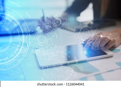 Engineering Background Gears Draft On Virtual Stock Photo 1126044041 ...