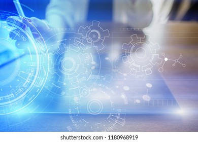 Engineering Background Gears Draft On Virtual Stock Photo 1180968919 ...