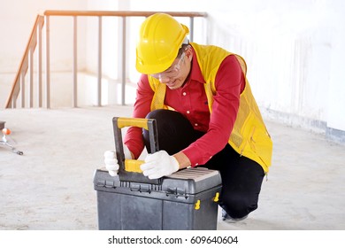 Engineering Conceptworker Open Toolbox Which Put Stock Photo 609640604 ...