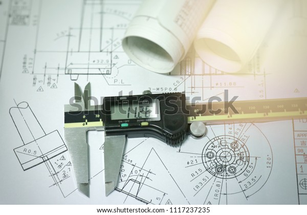 Engineering Drawing Caliper Focus Scale Caliper Stock Photo 1117237235 ...