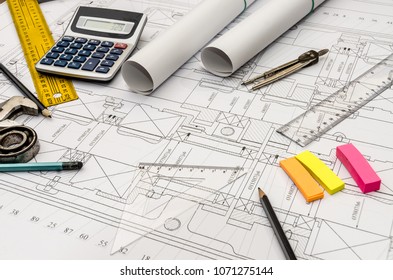 Engineering Drawing Different Tool On Stock Photo (Edit Now) 1071275144