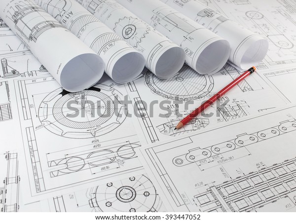 Engineering Drawings On Table Workflow Design Stock Photo (Edit Now ...