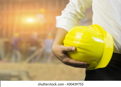 Engineering Management Construction Engineer Hold Hand Stock Photo ...
