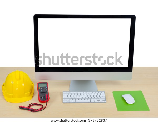 Engineering Office Table Computer Multimeter Helmet Stock Photo ...