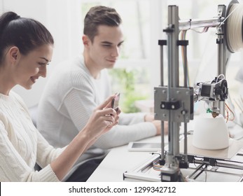 Engineering Students Printing Prototype Models Using Stock Photo ...