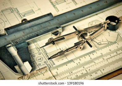 Engineering Tools On Technical Drawing Stock Photo 139180196 | Shutterstock