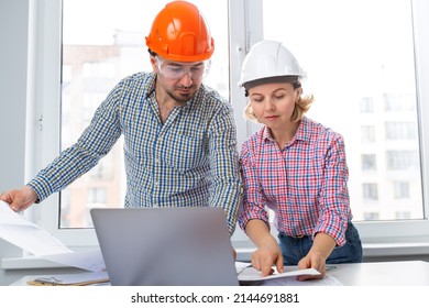 Engineers Looking Blueprints Taking Notes Stock Photo 2144691881 ...