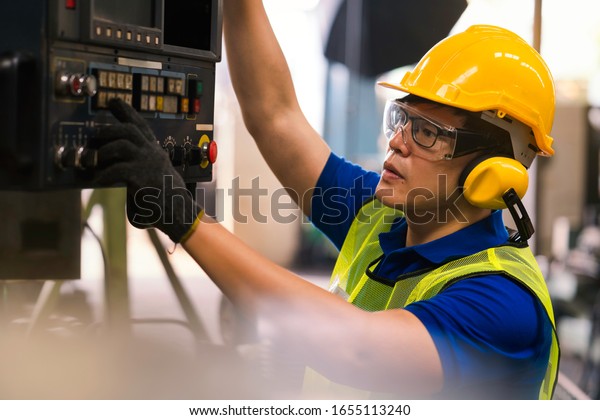 Engineers Skilled Technicians Control Machines Technicians Stock Photo ...