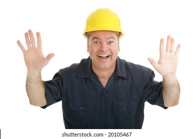 Enthusiastic Construction Worker Throwing His Hands库存照片20105467 ...