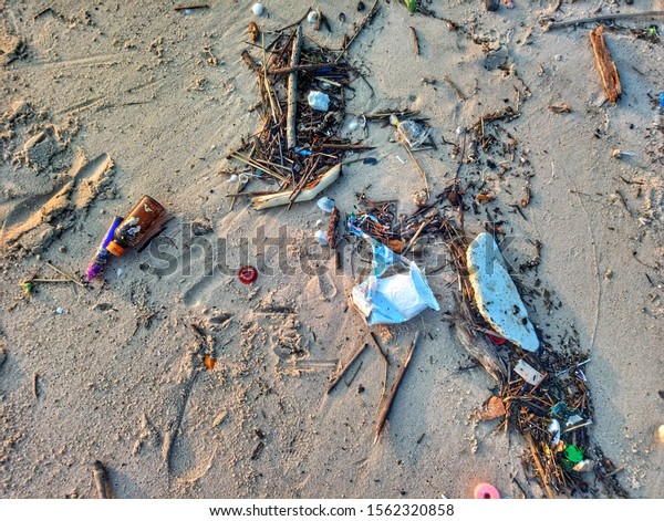Environment Garbage On Sandy Beach Stock Photo 1562320858 | Shutterstock