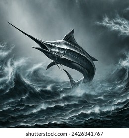 Epic Furious Silver Swordfish Commanding Storm AI-generated image ...