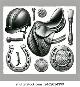 Equestrian Elements Isolated On White AI-generated image 2462018427 ...