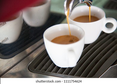 Espresso Flows Down Coffee Machine Two Stock Photo 1111754624 ...