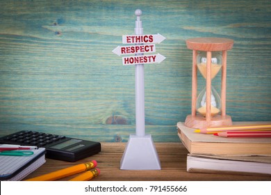 Ethics Respect Honesty Code Conduct Signpost Stock Photo 791455666 ...