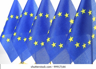 Eu Flags Hanging Queue Flagpoleisolated On Stock Photo (Edit Now) 99917144