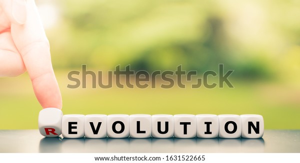 Evolution Instead Revolution Hand Turns Dice Stock Photo 1631522665 ...