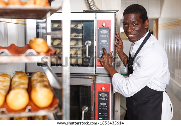 Experienced Baker Controlling Process Baking Bread Stock Photo ...